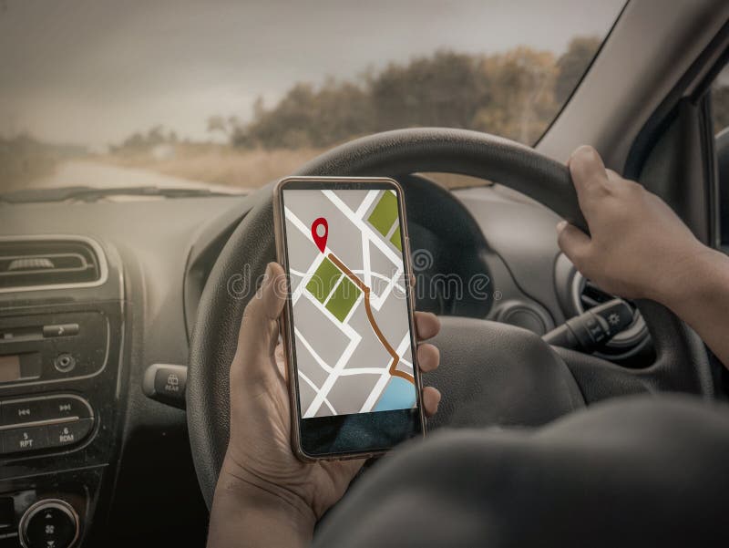 GPS Map Navigation on Smart Phone while Driving a Car Stock Photo ... GPS Map Navigation on Smart Phone while Driving a Car Stock Photo ...