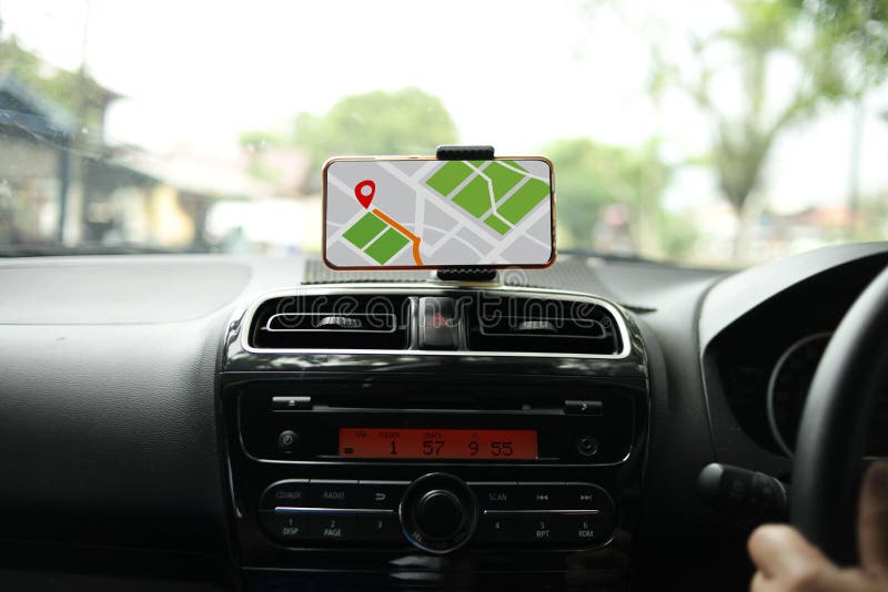 GPS Map Navigation on Smart Phone while Driving a Car Stock Image ...