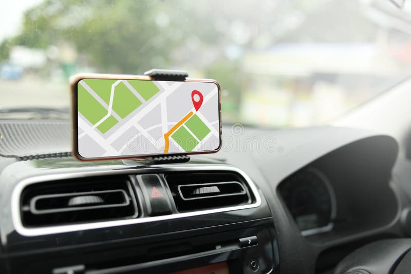 GPS Map Navigation on Smart Phone while Driving a Car Stock Photo ...