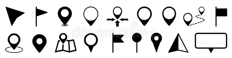 GPS Map Pointer, Flags and North Direction Icons Set - Different Vector ...