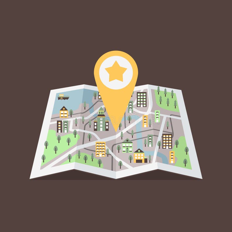 GPS Map Pointer on the Map with Buildings Vector Illustration. Big ... GPS Map Pointer on the Map with Buildings Vector Illustration. Big ...