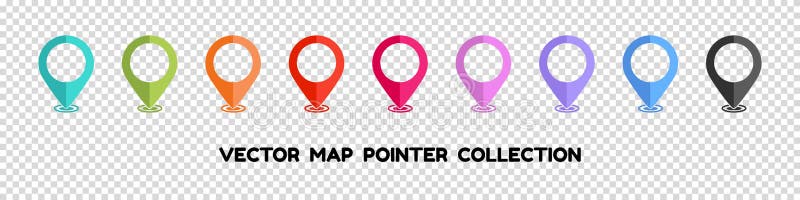 GPS Map Pointer Set - Colorful Vector Illustrations Isolated on Transparent Background Stock ...