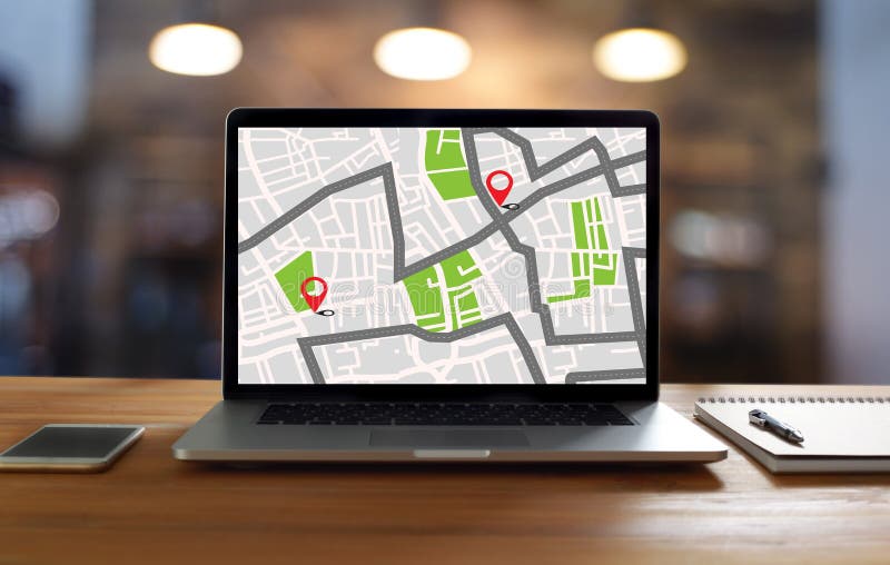 GPS Map To Route Destination Network Connection Location Street Stock ...