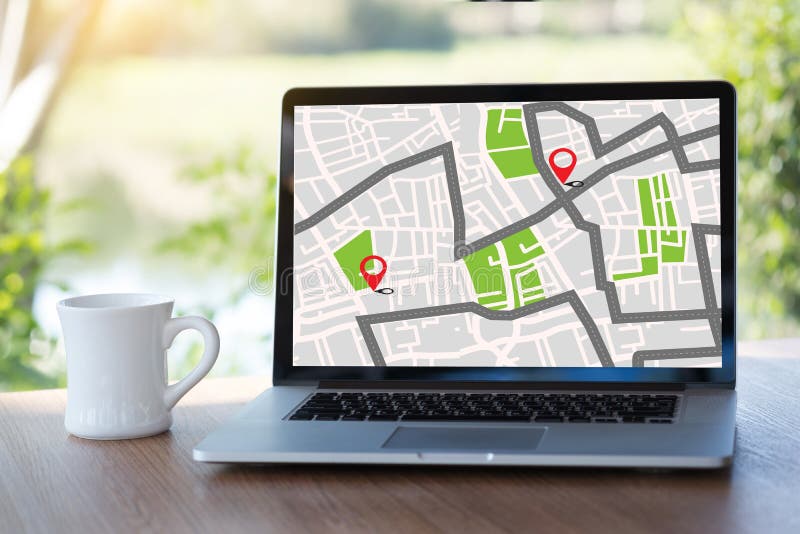 GPS Map To Route Destination Network Connection Location Street Stock ...