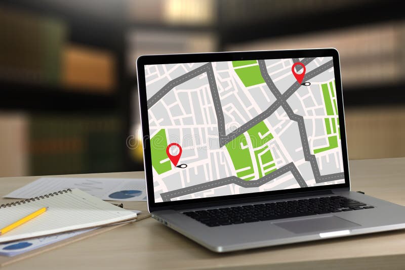 GPS Map To Route Destination Network Connection Location Street Stock ...