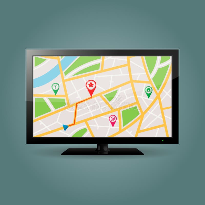 GPS map on TV screen stock vector. Illustration of communication - 67009481
