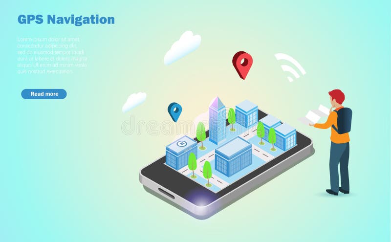 GPS Mobile Navigation Technology. Tourist Searching for Gps Location ...