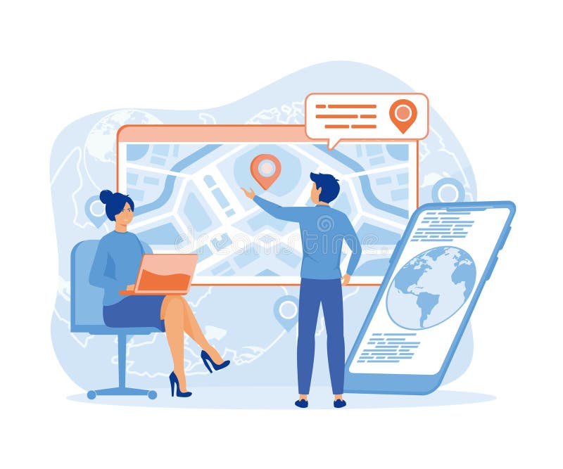 GPS Navigation Concept in Flat Style. Man Uses GPS Navigator Scene ...