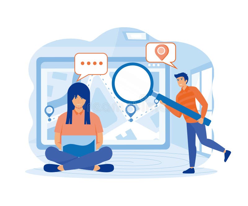 GPS Navigation Concept. Tiny People Search on Location Stock Vector ...