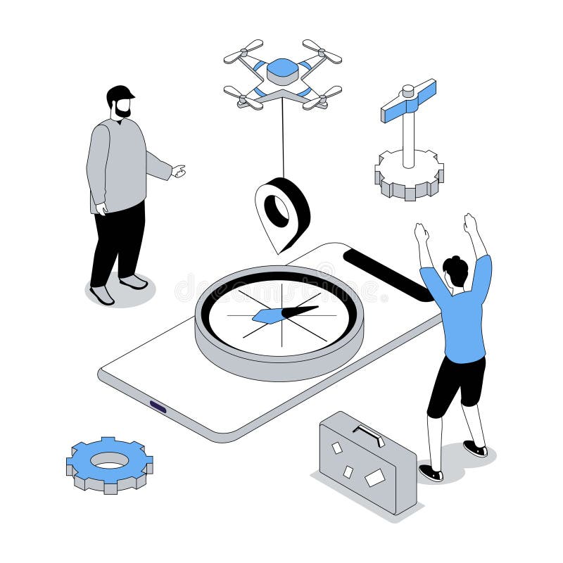GPS Navigation 3d Isometric Concept with Isometry People Design for Web ...
