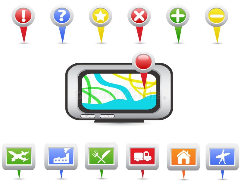 Collection of GPS and Navigation Icons on World Stock Illustration ...