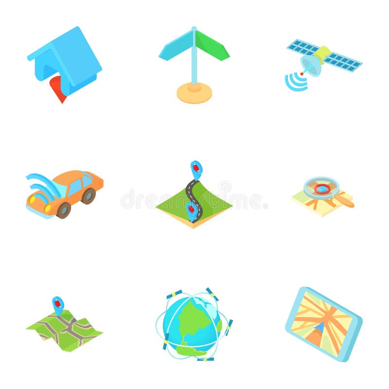 GPS Navigation Icons Set, Cartoon Style Stock Illustration ...
