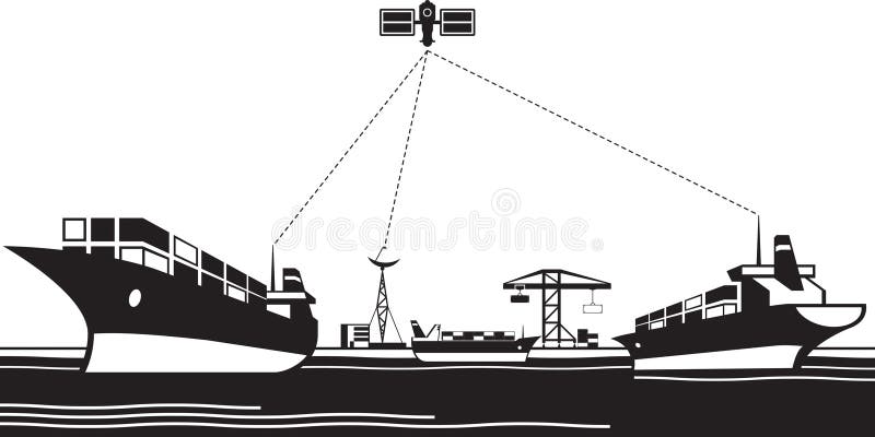 GPS Navigation between Industrial Ships and Cargo Terminal Stock Vector ...