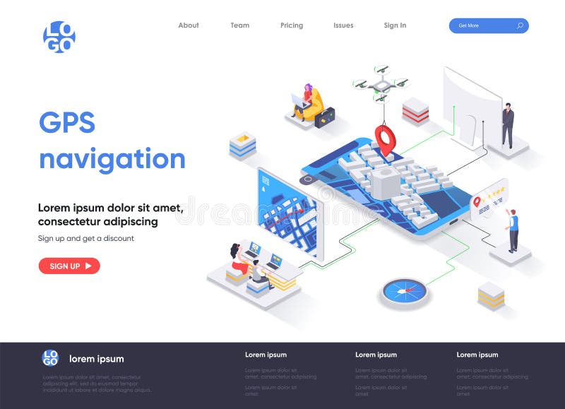 GPS Navigation Isometric Landing Page. Geolocation and Navigation ...