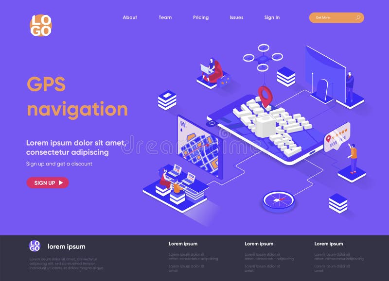 GPS Navigation Isometric Landing Page. Geolocation and Navigation ...