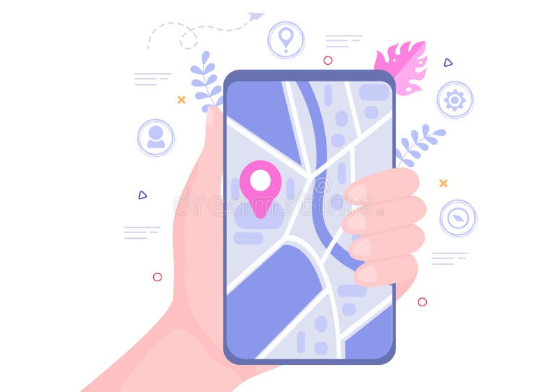 GPS Navigation Map and Compass on Location Search Application Shows the ...