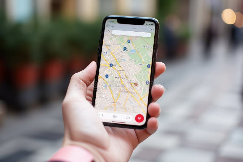 Gps Navigation and Map Icons on Blurred Road Abstract Background. Stock ...