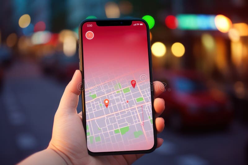 Gps Navigation and Map Icons on Blurred Road Abstract Background. Stock ...