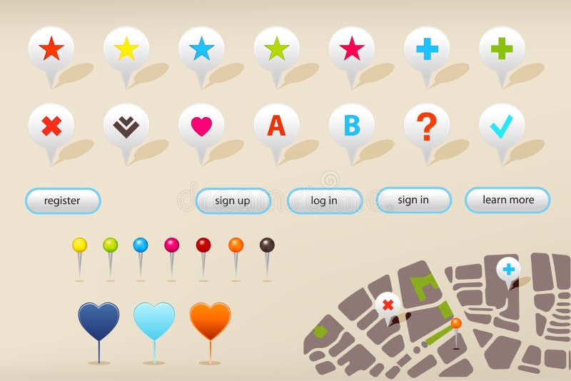 GPS Navigation Markers and Website Elements Stock Vector - Illustration ...