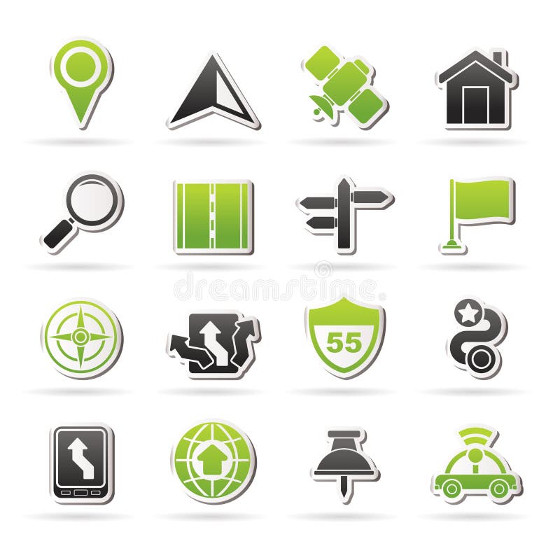 Road, Navigation and Travel Icons Stock Vector - Illustration of icon ...