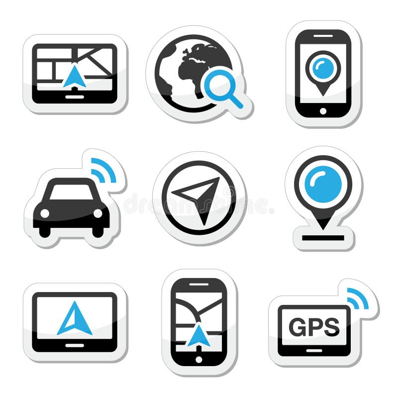 GPS, Navigation Travel Icons Set Stock Illustration - Illustration of ...