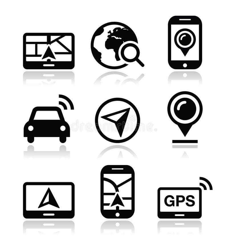 GPS, Navigation Travel Icons Set Stock Illustration - Illustration of ...