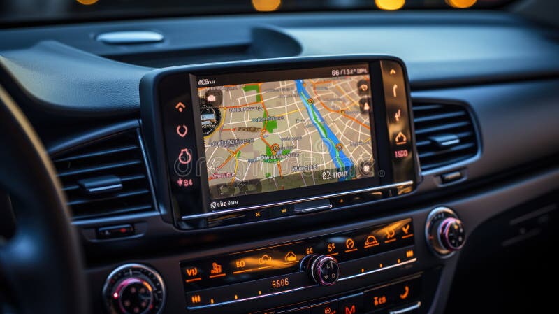GPS Navigator on the Dashboard of a Modern Car Stock Illustration ...