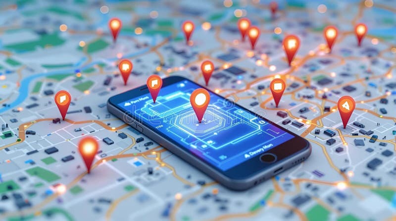 Gps navigator with map stock illustration. Illustration of geographic ...