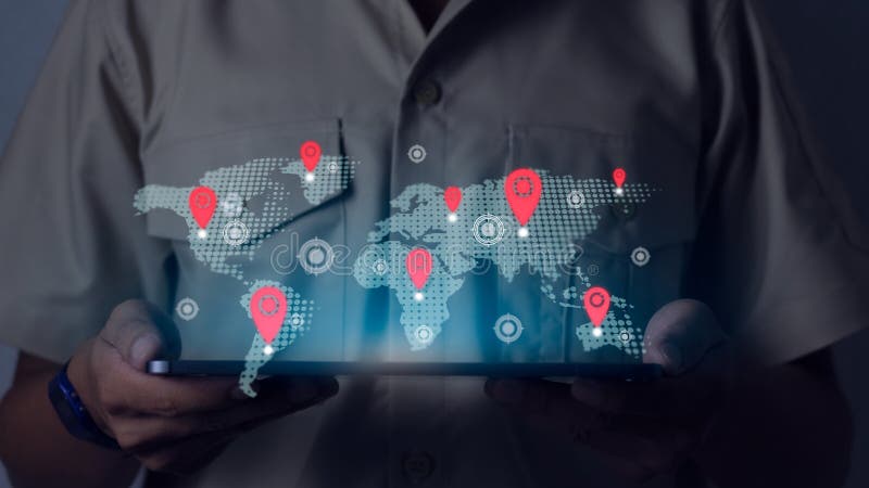 Gps Point Navigation Concept with Virtual World Map and Red Pin ...