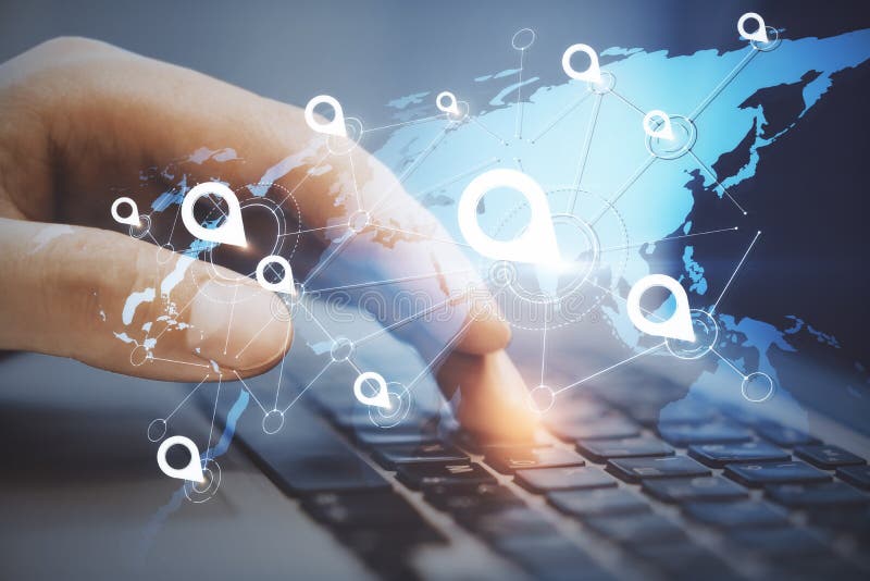 Gps Point Navigation Concept with Virtual World Map and White Pins ...