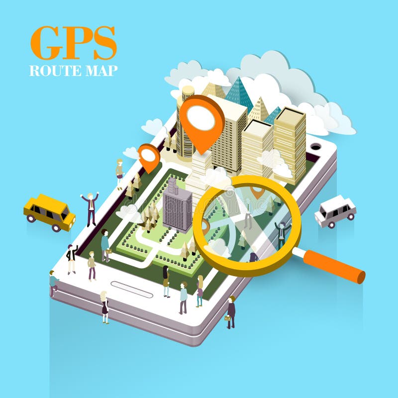 GPS Route Map 3d Isometric Infographic Stock Vector - Illustration of ...