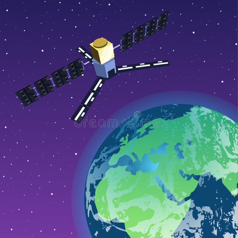 GPS Satellite Orbiting Earth in Space Stock Vector - Illustration of ...