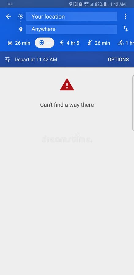 GPS Screen, Showing Error Message Cant Find a Way There from Your ...