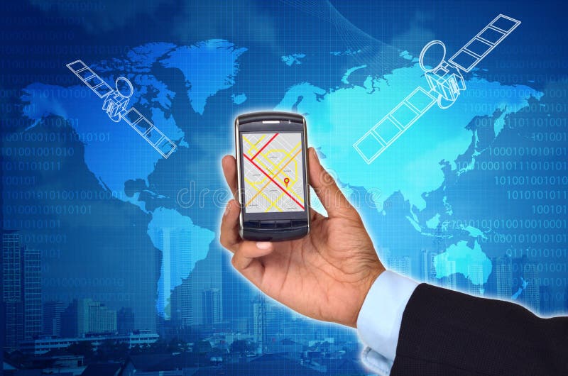 GPS with smart phone stock image. Image of connection - 25842563