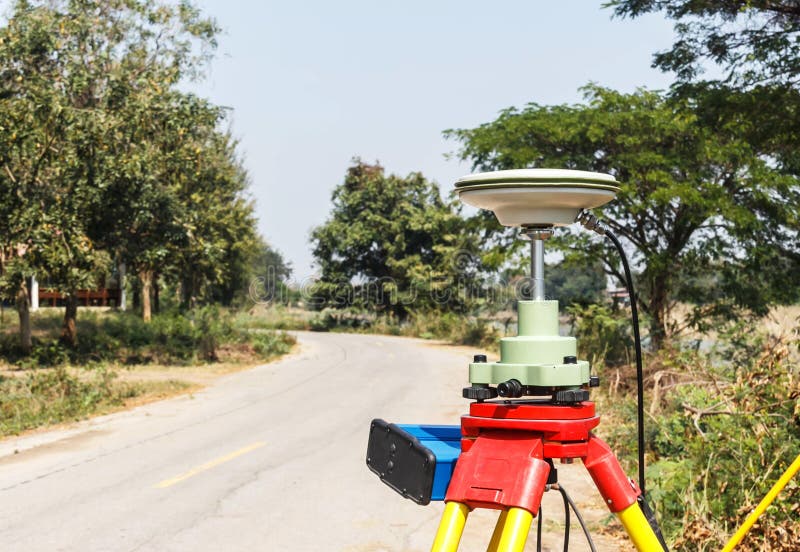 GPS Surveying Instrument on Blue Sky and Rice Field Stock Photo - Image ...