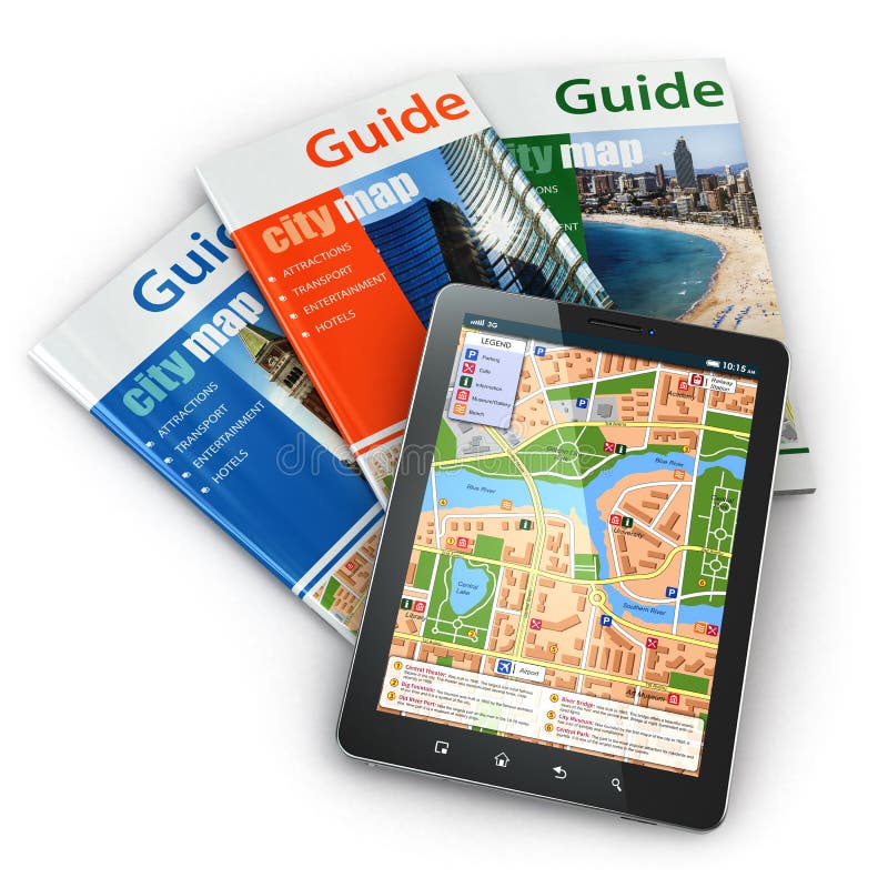 GPS Tablet Pc Navigation and Travel Guide Books. Stock Illustration ...