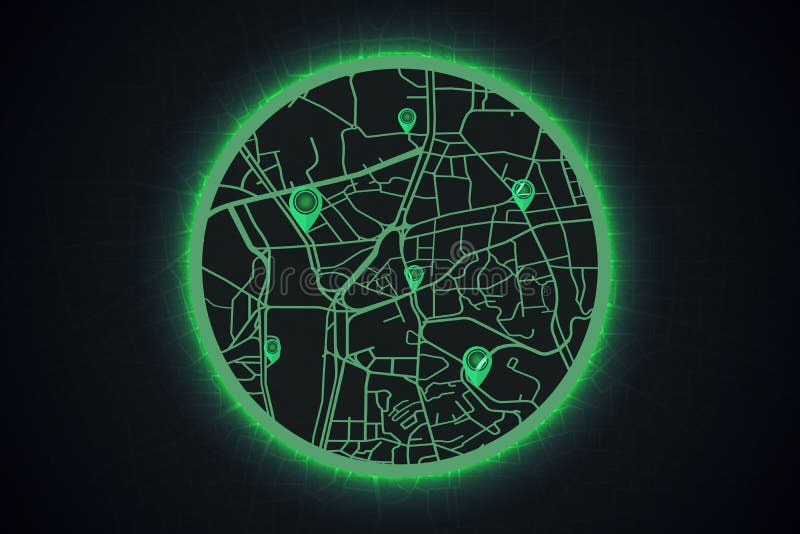 Gps Technology Map Concept. Pin Icon with Glow Light Behind the Street ...