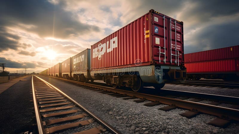 GPS-tracked Shipping Containers on Freight Trains Stock Illustration ...
