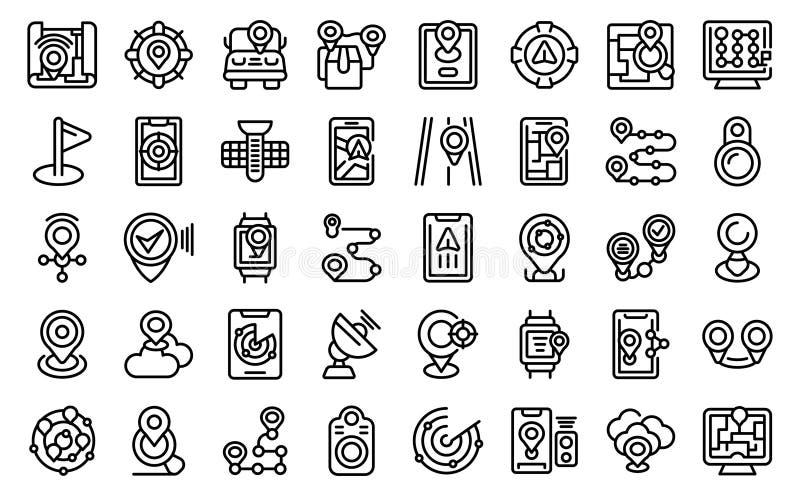 GPS Tracker Icons Set Outline Vector. Car Geolocation Stock ...