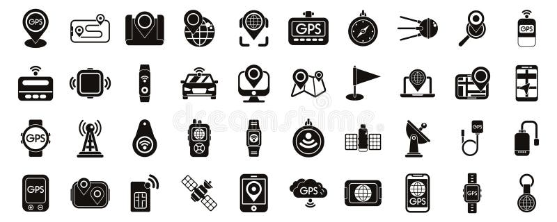 GPS Tracker Icons Set Simple Vector. Car Geolocation App Stock ...