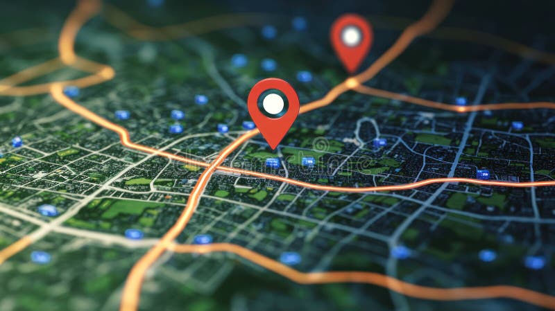 GPS Tracking Map Showing Real Time Delivery Routes and Locations Stock ...