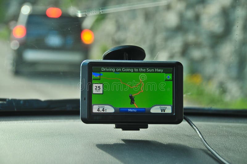 GPS Unit on Windshield with Another Car Stock Image - Image of highway ...