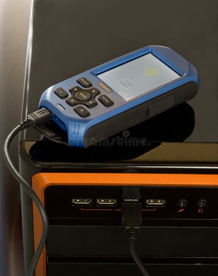 GPS uploading to Computer stock photo. Image of gadget - 13799920