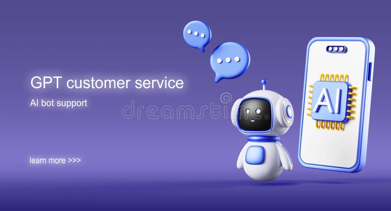 GPT Customer Service 3d Banner. Mobile Chatbot App with Ai Chip on ...