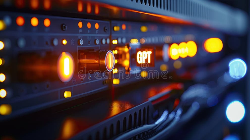 GPT Text in a Glowing Server Light Stock Illustration - Illustration of ...