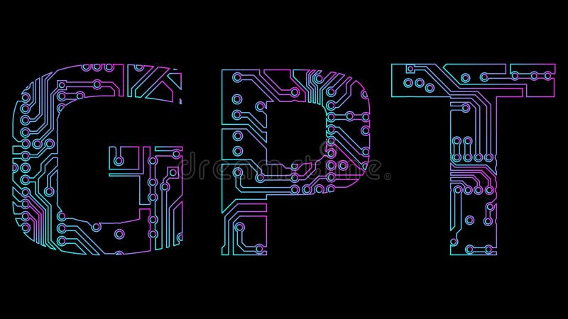 GPT Text Outline from PCB Tracks Isolated on Black Background. Chat GPT ...