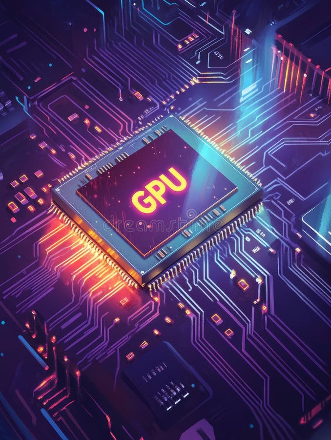 GPU Chip on Circuit Board - Hi-Tech Illustration Stock Illustration ...