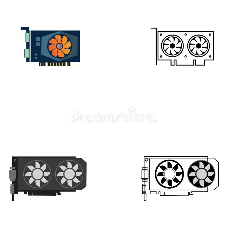 VGA Graphic Card Silhouette. Black and White Icon Design Element on ...