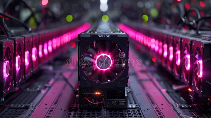GPU Mining Rig with Pink Lights Stock Image - Image of digital, data ...