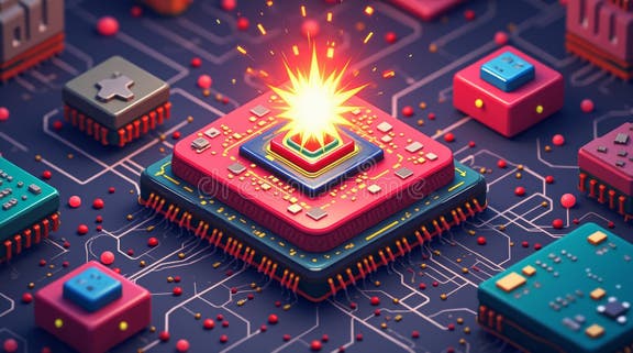 Gpu Overheating and Exploding on Motherboard, Colorful 2d Illustration ...